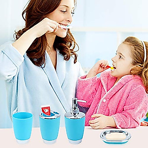 Blue Bathroom Accessories Set, 6Pcs Plastic Bathroom Accessory Set with Cup Toothbrush Holder Soap Holder Hand Sanitizer Bottle Bin Toilet Brush for Home Bathroom Use