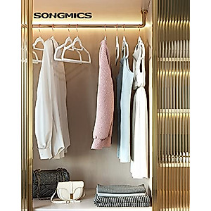 SONGMICS Velvet Hangers, Set of 50 Clothes Hanger with Rose Gold Swivel Hook, Non-Slip, and Space-Saving, 0.2-Inch Thick, 17.1-Inch Long for Coat, Shirt, Dress, Pants, Tie, White UCRF021W02