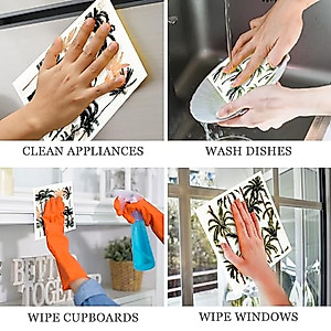 Swedish Dishcloths for Kitchen - Eco-Friendly Reusable Cleaning Cloths Alternative to Paper Towels - 100% Soft Organic Cotton Biodegradable Washable Cellulose Sponge Cloths (Palm Tree Designs, 5pc)
