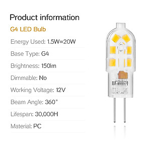 X-Molin Bipin led Bulb 12v G4 Light Bulb, Warm White 3000K 5Pack JC Bi Pin Bulb AC/DC 12v led Bulbs for rv Interior, MR11 G4/GU4/GZ4 T3 Halogen Track Bulb Replacement Landscape Bulbs