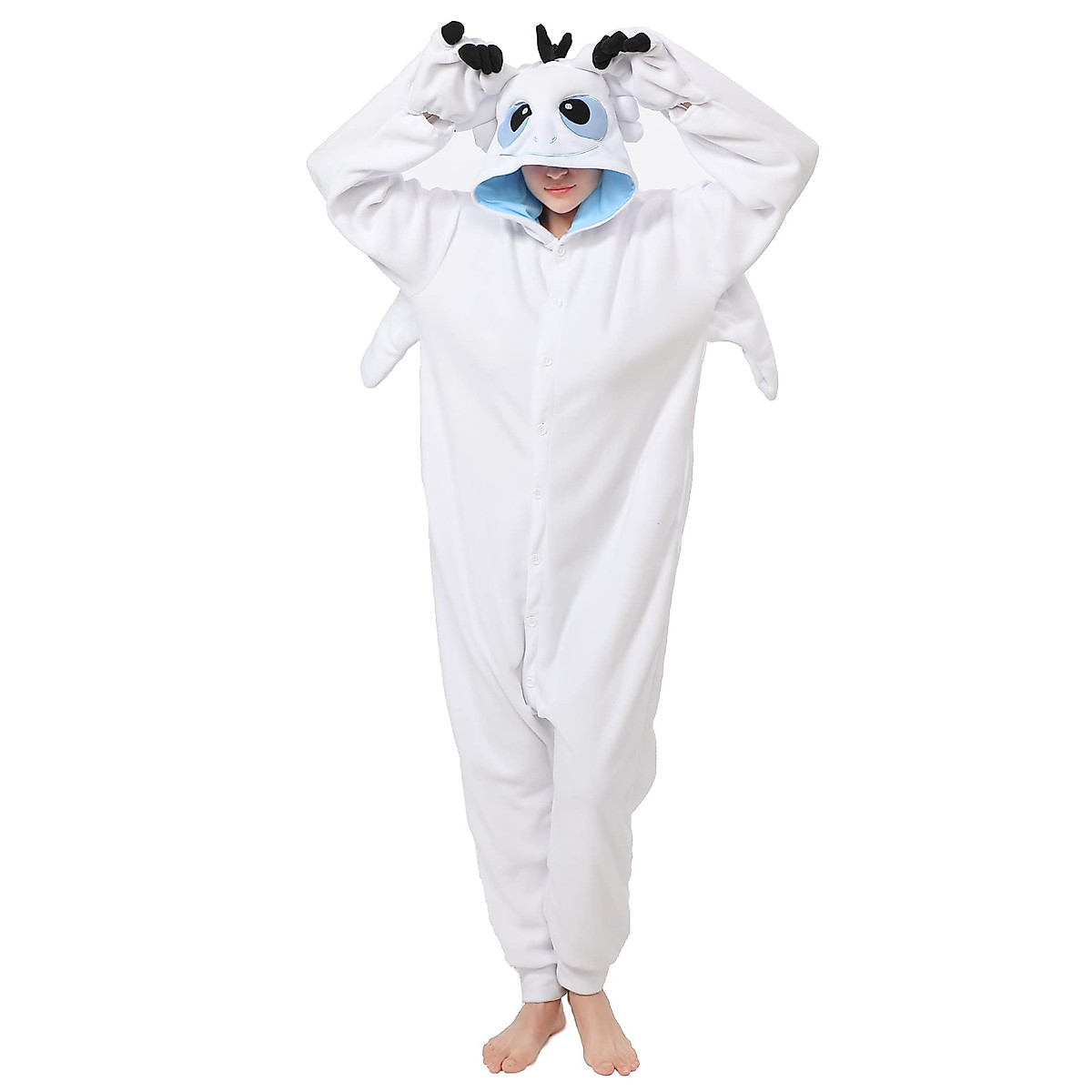 dressfan Animal White Dragon Onesie Pajamas Costume Halloween Cosplay Costume Christmas Pajamas for Unisex Adults Teens XXL