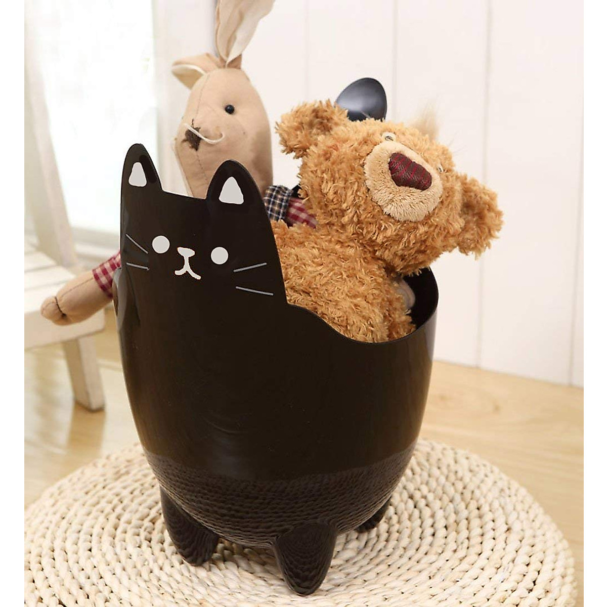 123Arts Cute Cartoon Cat ABS Table Bathroom Trash Can Storage Bucket
