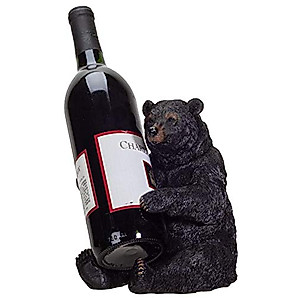 Ebros Rustic Cabin Lodge Decorative Sitting Black Bear Wine Bottle Holder Figurine 7.25" Tall Get Out of Hibernation Slumber Party Bears Beverage Storage Caddy Kitchen Cellar Organizer