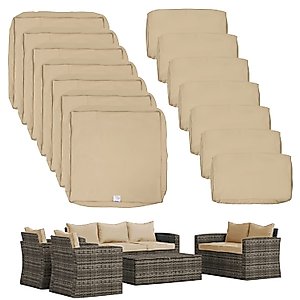 ClawsCover 14Pack Outdoor Seat Cushions Back Pillow Replacement Covers Fit for 5 Pieces 7-Seater Wicker Rattan Patio Conversation Set Sectional Couch Chairs Furniture,Khaki-Cover Only