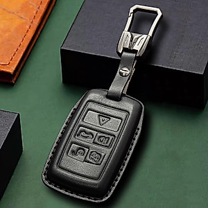 YOCSGCP For Range Rover 4D genuine leather Key Fob Cover with Zinc alloy Keychain Key Shell Compatible with 2018-2023 Range Rover Sport Evoque Velar Discovery Smart Remote Key