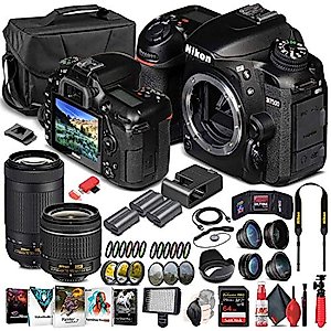 Nikon D7500 DSLR Camera (Body Only) (1581) + Nikon 70-300mm Lens + 18-55mm Lens + 64GB Memory Card + Case + Corel Photo Software + 2 x EN-EL 15 Battery + Card Reader + LED Light + More (Renewed)
