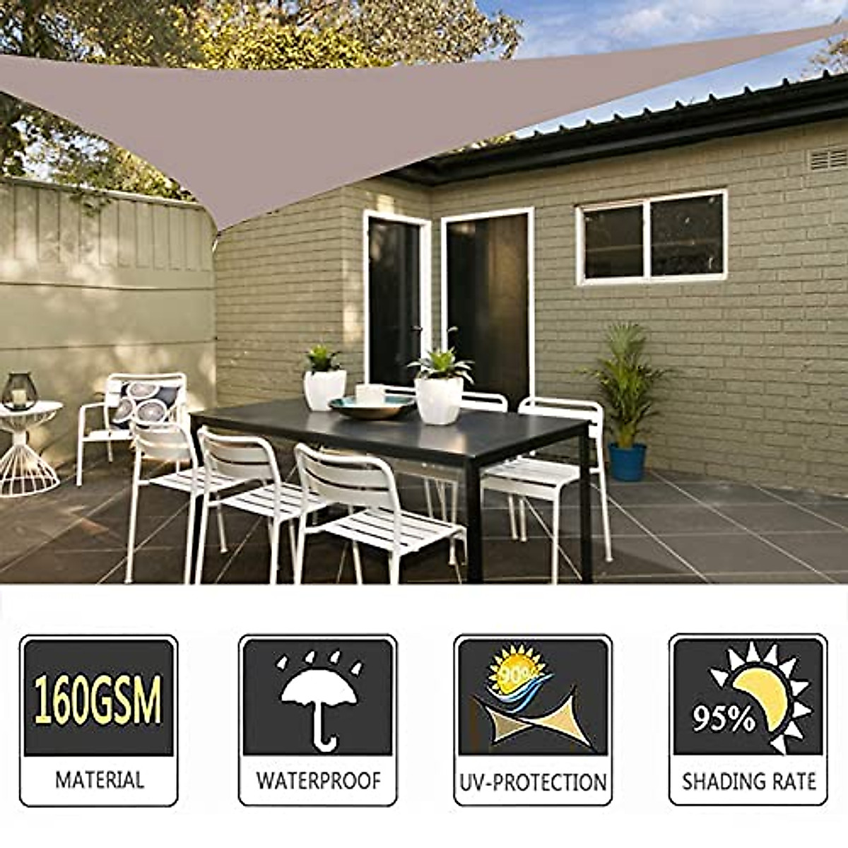 JLCP Triangular Awning Sun Protection Garden Balcony Patio Weather Resistant Breathable UV-Protection 3X4x5m Sun Shade Sail with 3 Ropes and Fixing Kit,Light Brown