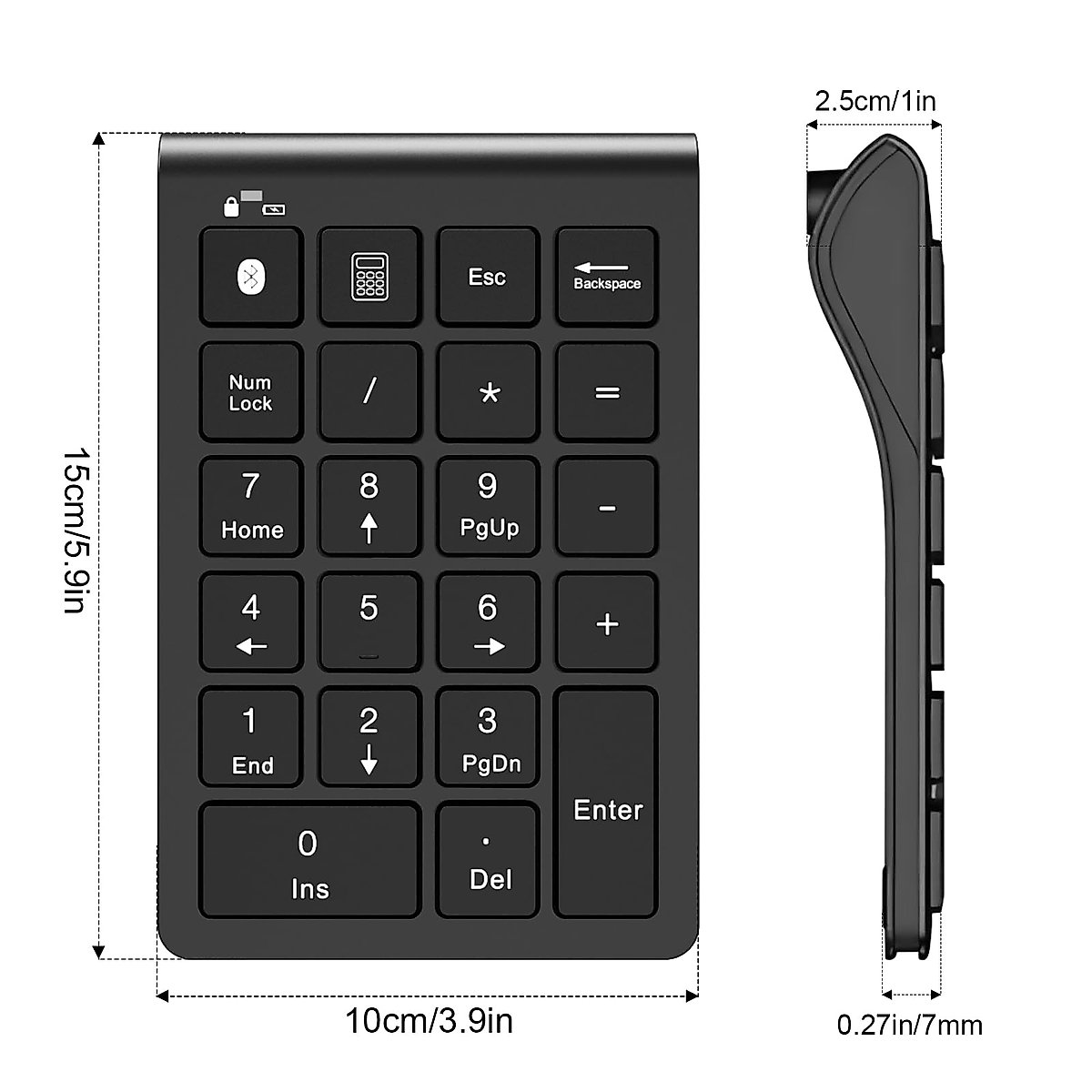 Bluetooth Number Pad Wireless & Wired 10 Key USB Keypad, Rechargeable Numpad for Laptops, Desktop, Computers Accessories Compatible with MacBook iPads ChromeBook EliteBook Notebook etc.