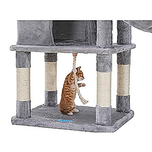 Hey-brother Cat Tree,Cat Tower,Cat Condo with Scratching Posts,Basket,2 Caves,2 Plush Perches,Activity Center with Removable Fur Ball Sticks,Light Grey MPJ027W