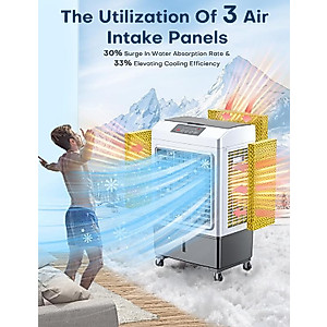 BALKO Evaporative Air Cooler, 2100CFM Windowless Air Conditioner Outdoor, 8 Gal Water Tank Swamp Cooler Cooling UP to 700 Sq.ft, Remote, 2 Modes&3 Speeds, 7H Timer, 60°Oscillation for Garage Indoor