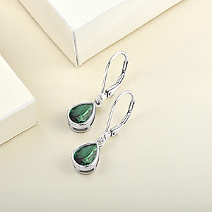 YL Women's Solitaire Dangle Drop Earrings Sterling Silver Teardrop Leverback Earrings Created Emerald Jewelry Gifts