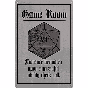 Game Room Sign 12" x 8" Table Top Hobby Games Man Cave D20 RPG Themed Sign Gamer Wall Decor Role Playing 20 Sided Die Board Game Art