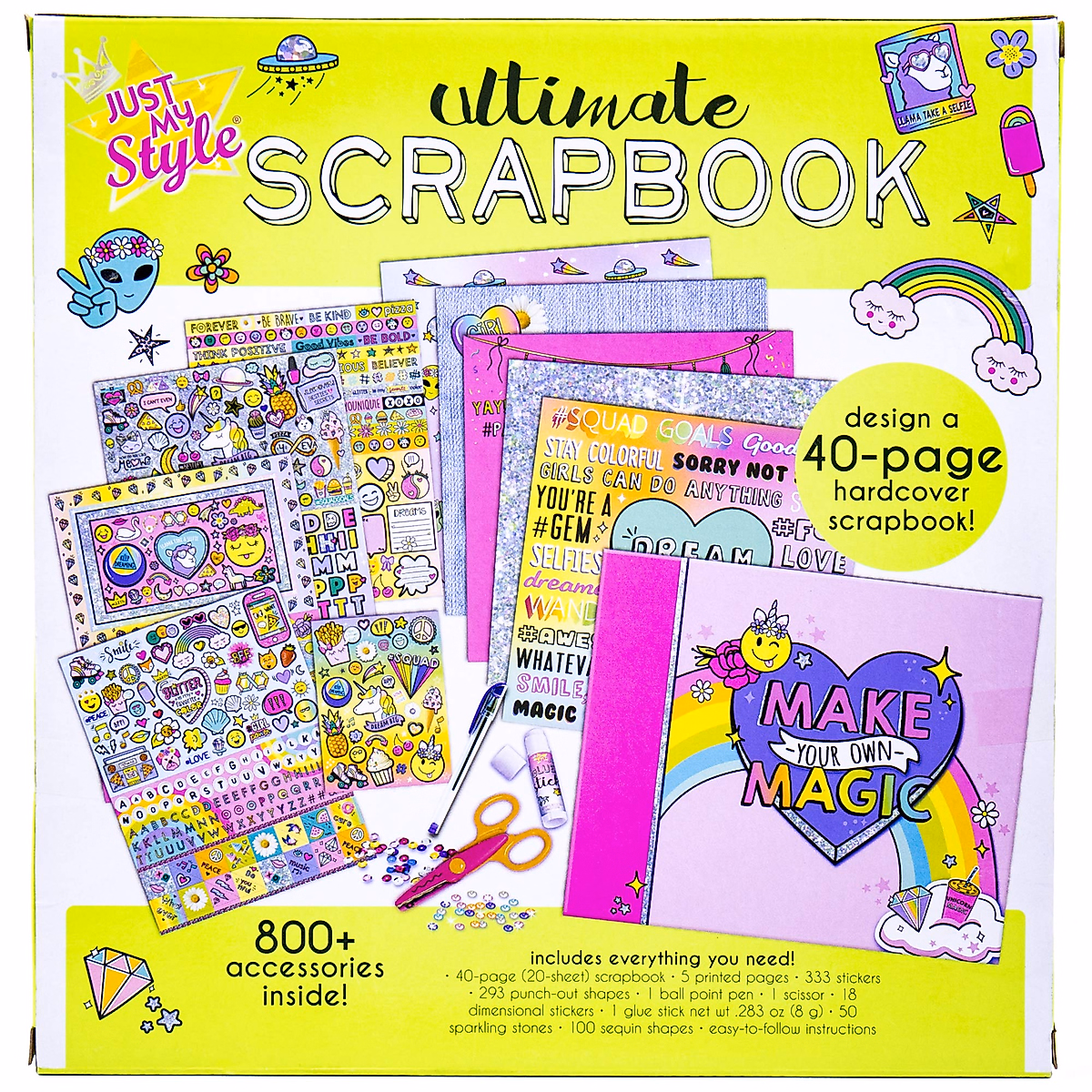 Just My Style Ultimate Scrapbook, Personalize and Decorate A 40-Page DIY Scrapbook, Great for Travel, Road Trips & On-The-Go, Memory Keeper Scrap Book for Kids & Tween Ages 6, 7, 8, 9