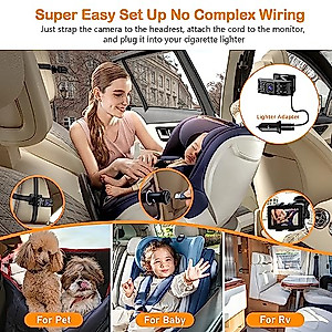 Itomoro Wireless Baby Car Camera, 4.3'' HD 1080P Baby Car Monitor with IR Night Vision, Wireless 2.4G 1000ft Range, Suitable for All Car Models