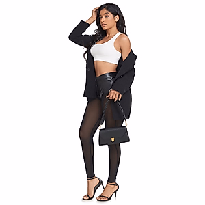 Sxglamr Women's See Through Leggings Sexy Elastic Pencil Sheer Pants Black Mesh High Waist Casual Tights