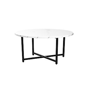 TOYSINTHEBOX Round Coffee Table Modern Coffee Table Sofa Table Tea Table for Living Room, Office Desk, Balcony, Wood Desktop and Metal Legs, White Marble, 31.5"