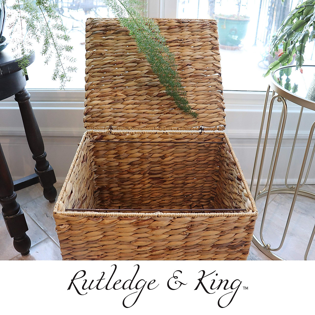 Seagrass Rolling File Cabinet - Home Filing Cabinet - Hanging File Organizer - Home and Office Wicker File Cabinet - Water Hyacinth Storage Basket for File Storage (Natural)