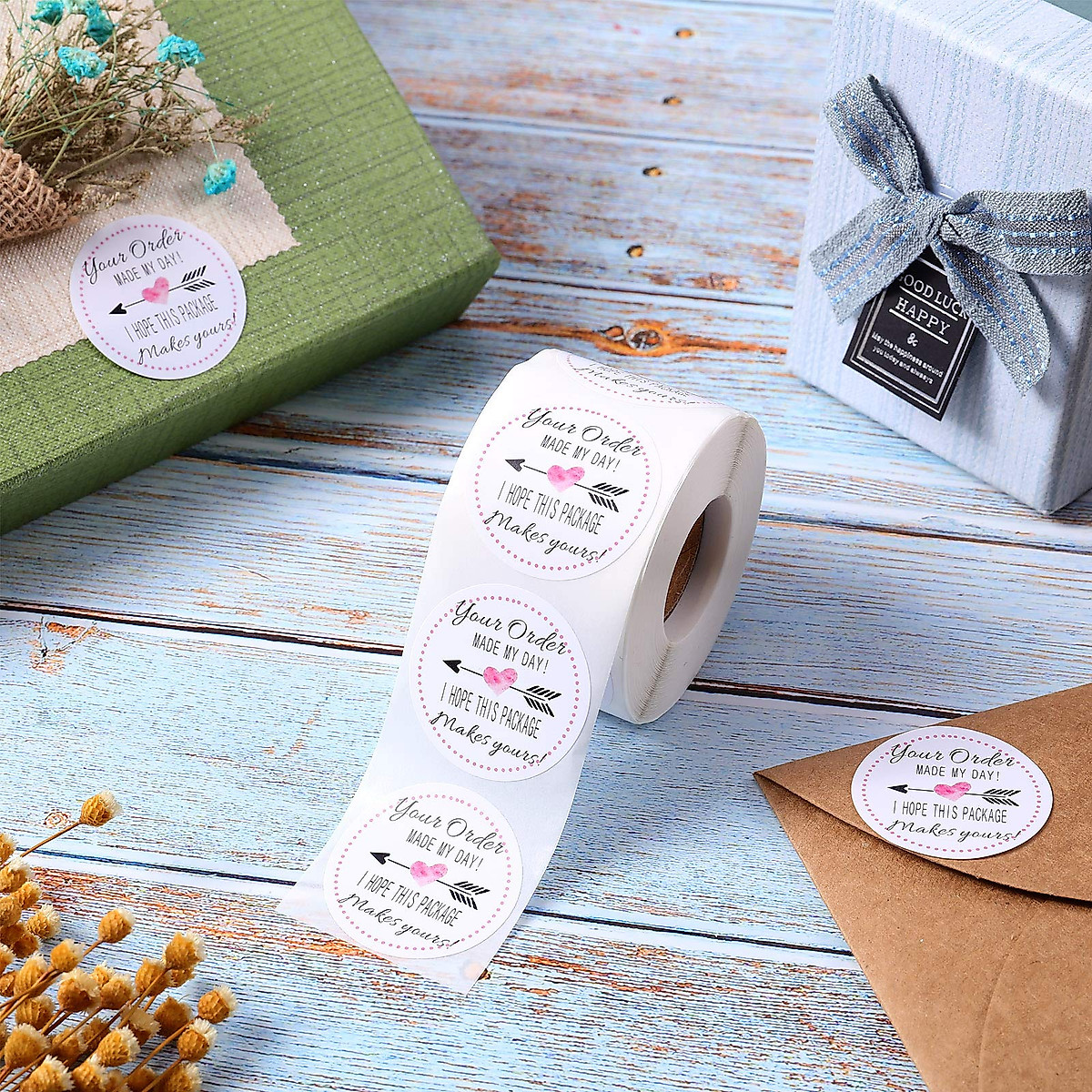 500 Pieces Your Order Made My Day Stickers Decorative Business Stickers Thank You Stickers Self-Adhesive Round Circle Thank You Label for Envelope Bag Seals Party Supplies (Red, 3.8 cm/ 1.5 Inch)