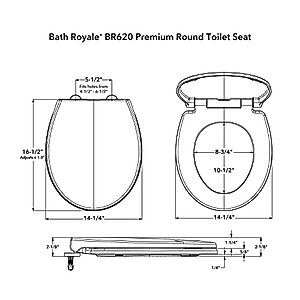 Round Toilet Seat BR620-00 White, Soft Close, Stain-Resistant and Easy to Clean, Fits All Toilet Brands; Premium Series by Bath Royale