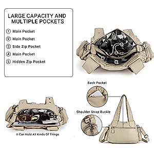 Angelkiss Small Hobo Bag for Women Soft Washed Vegan Leather Multi-pocket Shoulder Handbags and Purses Satchel Purse Roomy and Fashion