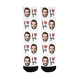 MyPupSocks Custom Face Socks Prime I Heart You Valentines Day White Crew Socks with Personalized Faces on Them