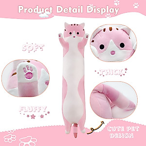 NXNYNZ Long Cat Plush Pillow, 19.6in Cute Pink Cat Plushie Stuffed Animals Body Pillow, Kawaii Kitten Soft Plushie Doll Toy Birthday Gift for Kids Girlfriend