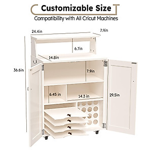 𝐂𝐫𝐚𝐟𝐢𝐭 Craft Cart Storage Cabinet Compatible with Cricut Machine, Rolling Crafting Table Furniture with Vinyl Roll Holder Organizer Desk Workstation for Craft Room Home Organization, Ivory