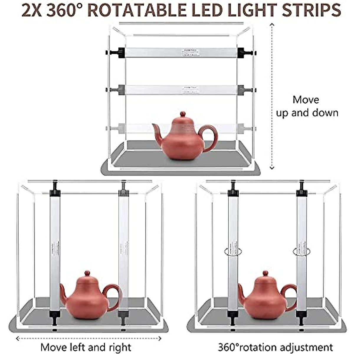 Lightbox, GLZ 32x32 Inch Photo Studio Light Box Shooting Tent Kit with Dimmable and Movable LED Lights, Carry Bag and 3 Color backdrops for Photoshoot (White Black Gold)