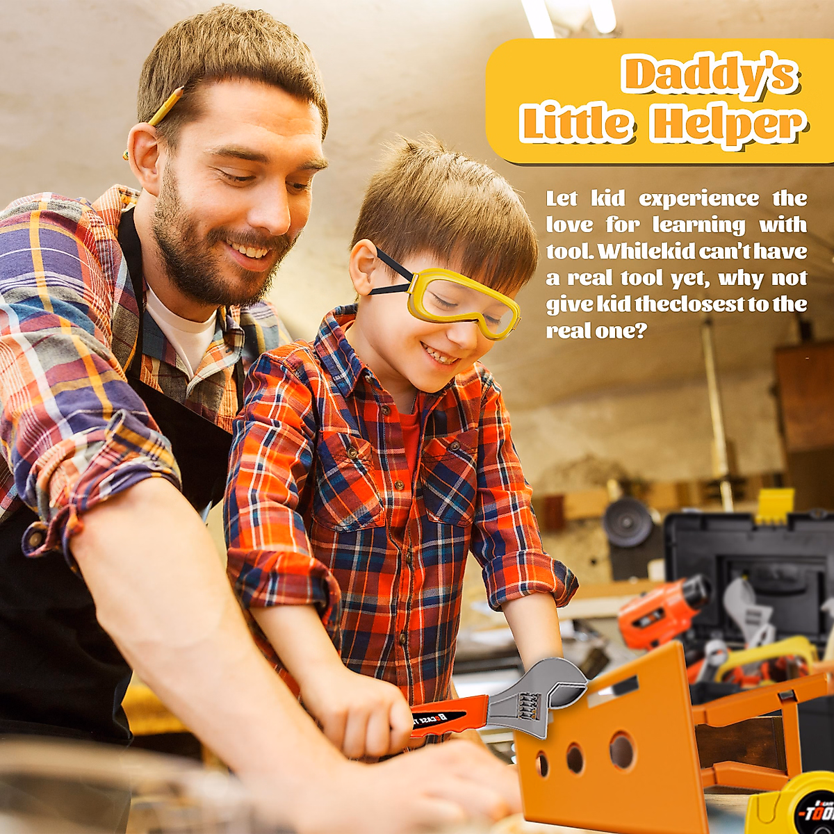 POFJOEQ Kids Tool Set – 34-Piece Kids Tool Set with Tool Box & Electronic Toy Drill - Pretend Play Toddler Toys - Inspire Imagination and Skill Development