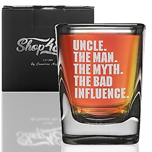 shop4ever Uncle The Man The Myth The Bad Influence Engraved Square Heavy Base Shot Glass 2 oz. Shooter with Gift Box