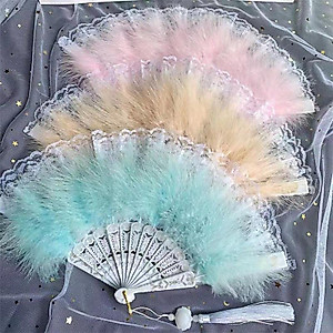 Classical Feather Folding Fan with Pendant Sweet Girly Dark Gothic Court Dance Photography Props Fan Wedding Decoration