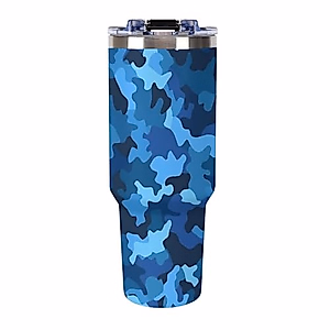 LLUTSNTH 40 Oz Vacuum Tumbler with White Handle Leakproof Insulated Tumbler Blue Camo Stainless Steel Travel Mug with Lid And Straw Coffee Cup Cute Water Bottles Cup Holder Friendly