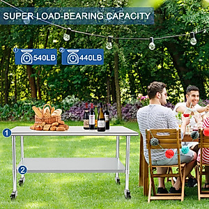 HARDURA Stainless Steel Table with Wheels 24 x 60 Inches Casters NSF Heavy Duty Commercial Work & Prep Table with Undershelf and Galvanized Legs for Restaurant Kitchen Bar and Hotel Garage