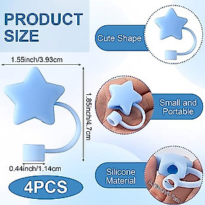 Joez Wonderful 4Pcs Silicone Straw Tips Cover, 8mm Stars Straw Cover for Stanley Cup, Dust-Proof Drinking Straw Reusable Straw Tips Lids Compatible with Stanley 30&40 Oz Tumbler with Handle