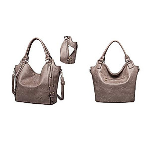 Women Tote Bag Handbags PU Leather Fashion Hobo Shoulder Bags with Adjustable Shoulder Strap, L,Khaki