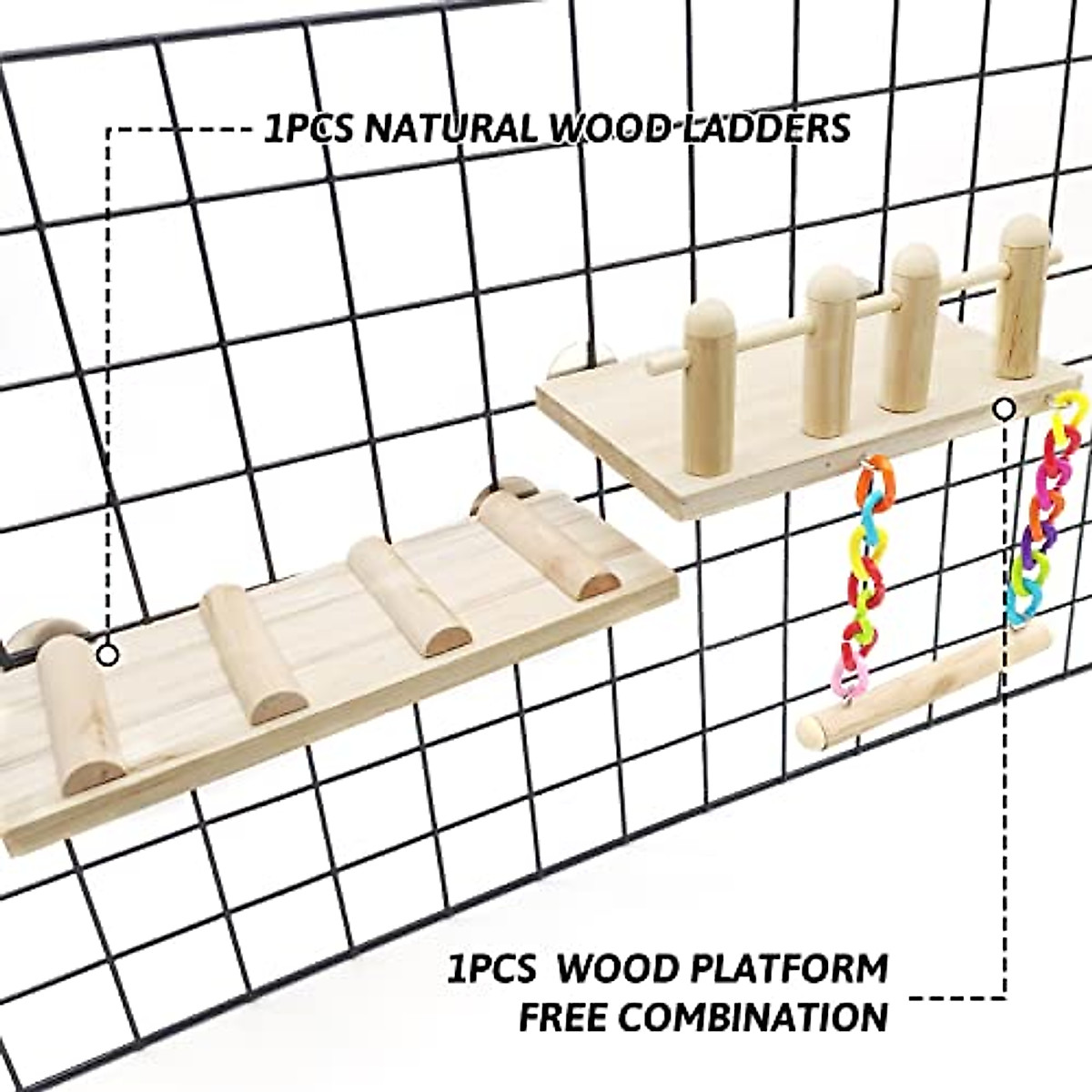 Parrot Stands with Climbing Ladder, Wooden Play Gyms and Bird Wood Swing ,Bird Perches Cage Toys Mini Parrot for Lovebird Budgie and Other Small Birds 