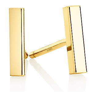 Minimalist 14k Gold Polished Stud Bar Line Stick Earrings, (8.5mm X 2mm) (Yellow Gold)
