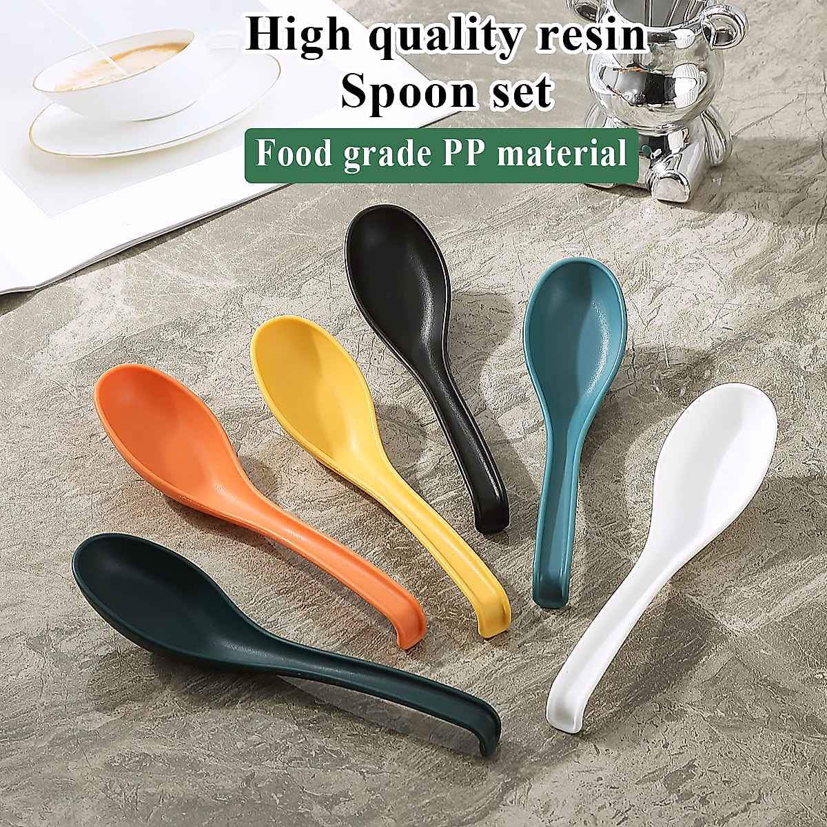 Kyraton Soup Spoons 24 Pieces, Reusable Plastic Table Spoon, Sturdy and Durable Asian Dinner Spoon Made of Food Grade PP, BPA Free, Easy Clean, Dishwasher Safe