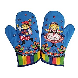 Polish Folk Art Krakow Lowicz Kitchen 2 Oven Mitts, Blue