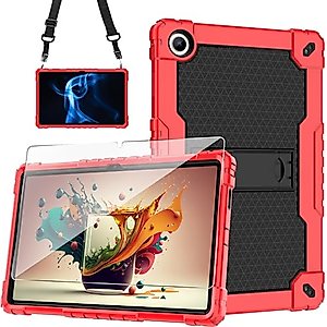 Onn 11 Tablet Pro Case with Tempered Glass Screen Protector SOATUTO Protective Cover with Kickstand Built in Shoulder Strap Shell Case for Onn Tablet Pro 11 2023 Model: 100110027 (Red+Black/1 Pcs)