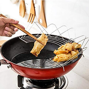 Hemoton 2Pcs Tempura Rack Semi-circular Kitchen Wok Fry Pan Pot For Fry Pan Drainer Rack For Tempura Fried Chicken (36cm Silver)