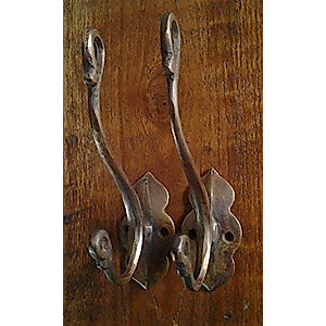 2 Large Solid Brass Vintage Antique Style Ornate Double Coat Hat Towel Hooks 6" #C11