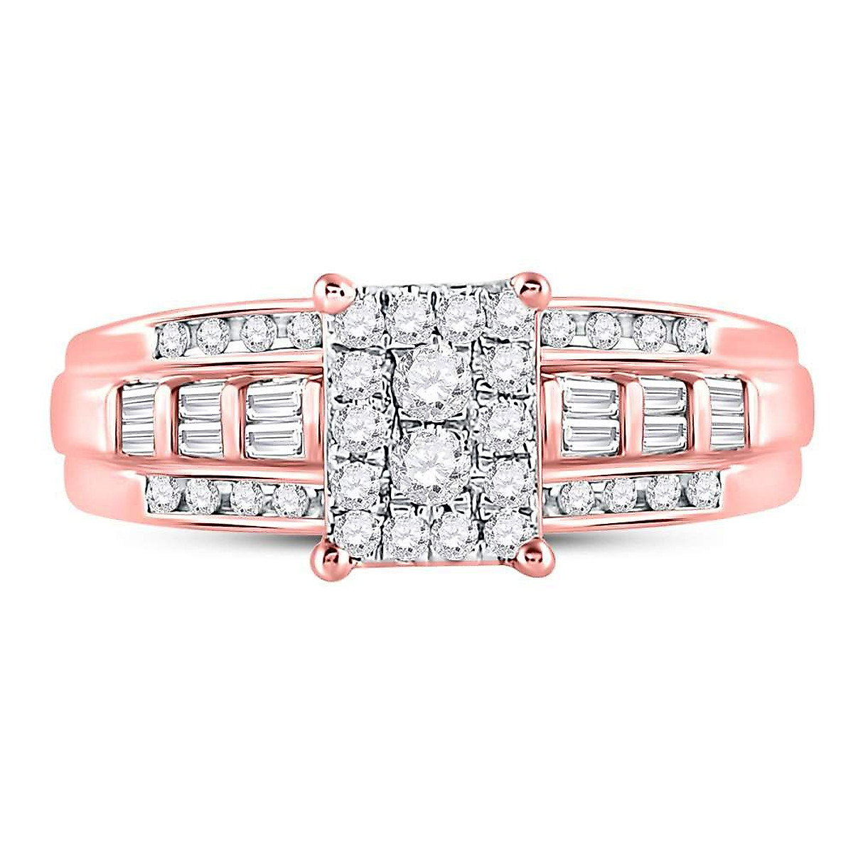 Dazzlingrock Collection 10kt Rose Gold Womens Round Diamond Cluster Bridal Wedding Engagement Ring 1/2 ctw