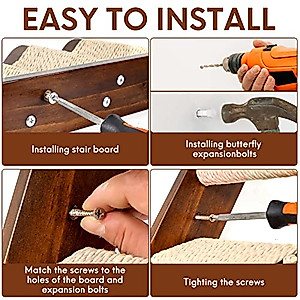 TAMFOM Cat Climbing Shelves Wall Mounted，Four-Step Cat Stairway with Kraft Rope for Cats Perch Platform Supplies，Cat Pine Walkways for Walls