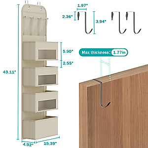 YOUDENOVA Over The Door Organizer, 4-Shelf Door Hanging Organizer, Baby Organizer for Nursery, Beige
