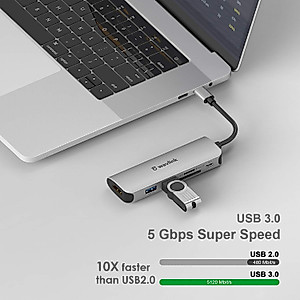 Wavlink USB C Hub, USB C to HDMI 4K@30Hz Adapter with 2 USB3.0 Ports, 65W PD Charging, SD/TF Card Reader, Type-C Mini Dock for iPad Pro/MacBook Pro 2016+/MacBook Air 2018+ and Type C Devices