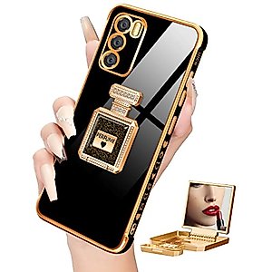 Buleens for Moto G Stylus 5G 2022 Case with Metal Perfume Bottle Mirror Stand, Cute Women Girly Heart Cases for Motorola G Stylus 5G, Elegant Luxury Phone Cover for G Stylus 5G 2022 6.8'' Black