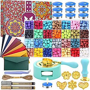 Upgraded Wax Seal Stamp Kit, Anezus 790pcs Sealing Wax Kit with Wax Seal Beads, Wax Stamp, Wax Warmer, Vintage Envelopes, and Gift Box for Letter Sealing, Invitation Cards, Craft Decoration