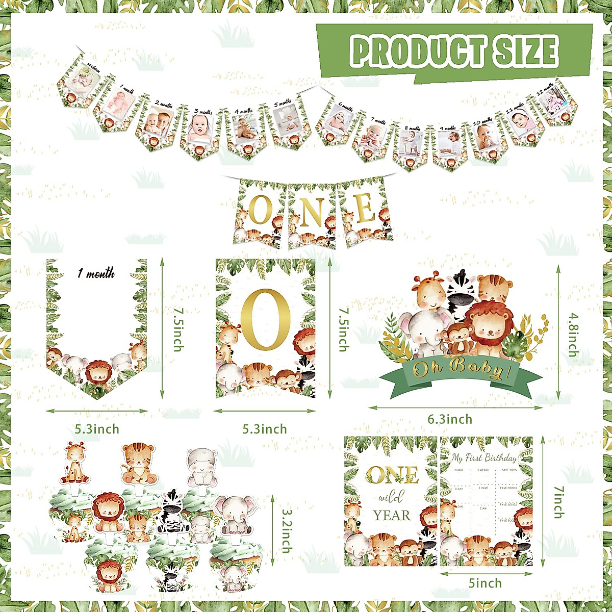 Wild One party Decorations, 150 Pcs Jungle Animal Party Supplies Decor for Boy Girl Birthdays with Banners Cake Topper Cupcake Topper Cupcakes Wrappers Balloons Backdrop Tablecloth Centerpieces