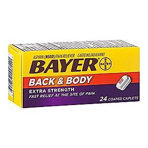 Bayer Back & Body Aspirin 500mg Coated Tablets, Pain Reliever with 32.5mg Caffeine, 24 Count